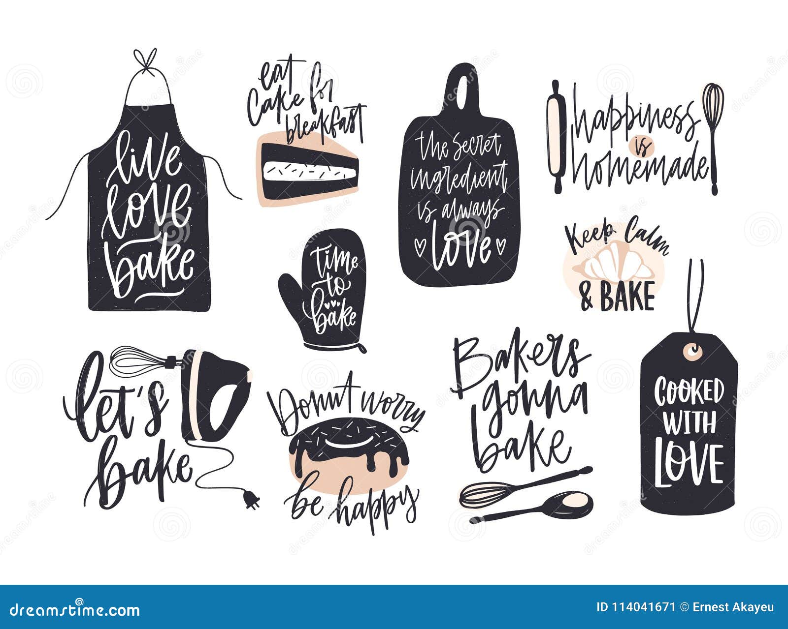 Collection of Elegant Lettering Written with Cursive Font Decorated ...