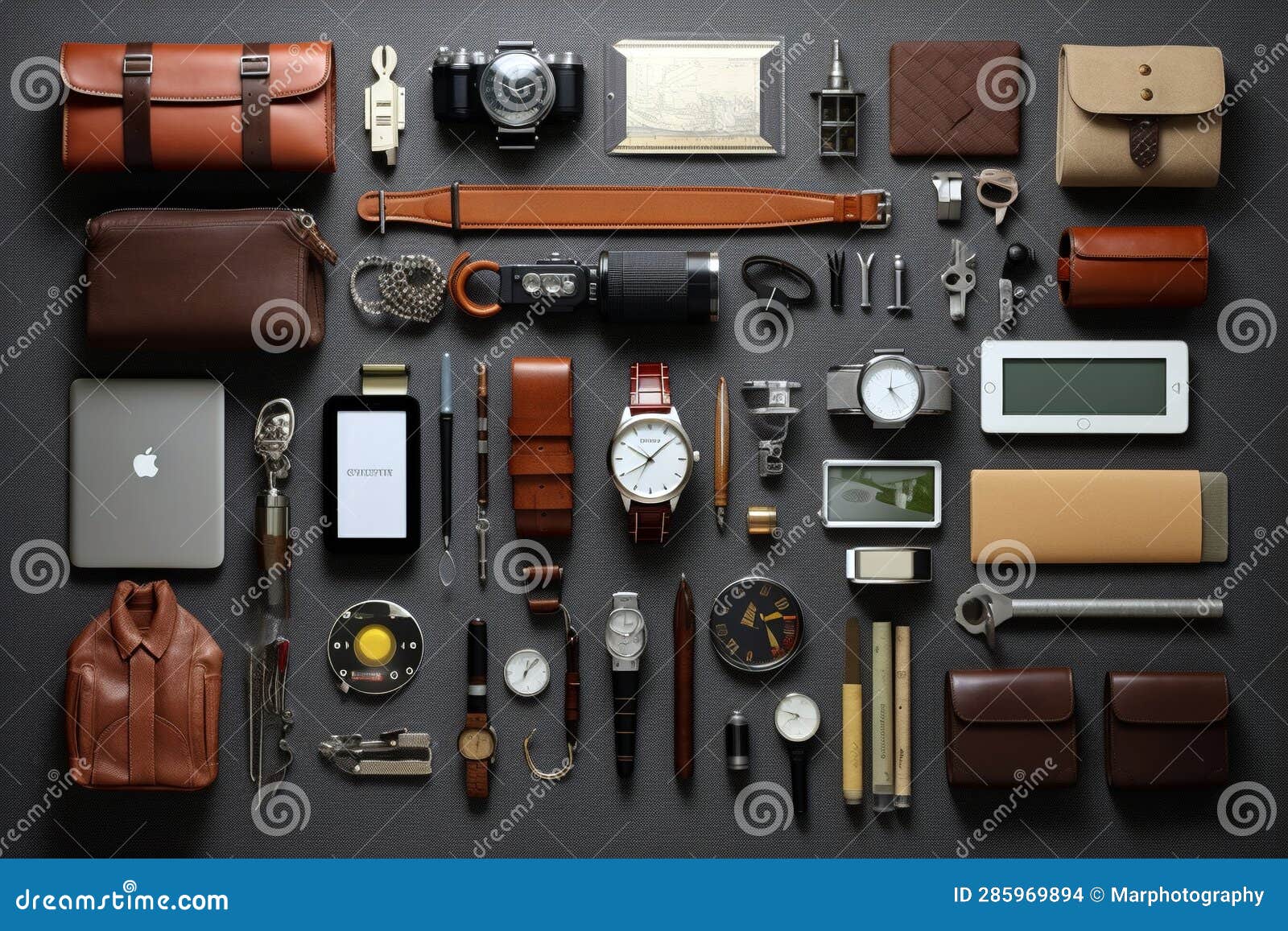 Collection of Elegant Travel Tools Organized on a White Background ...