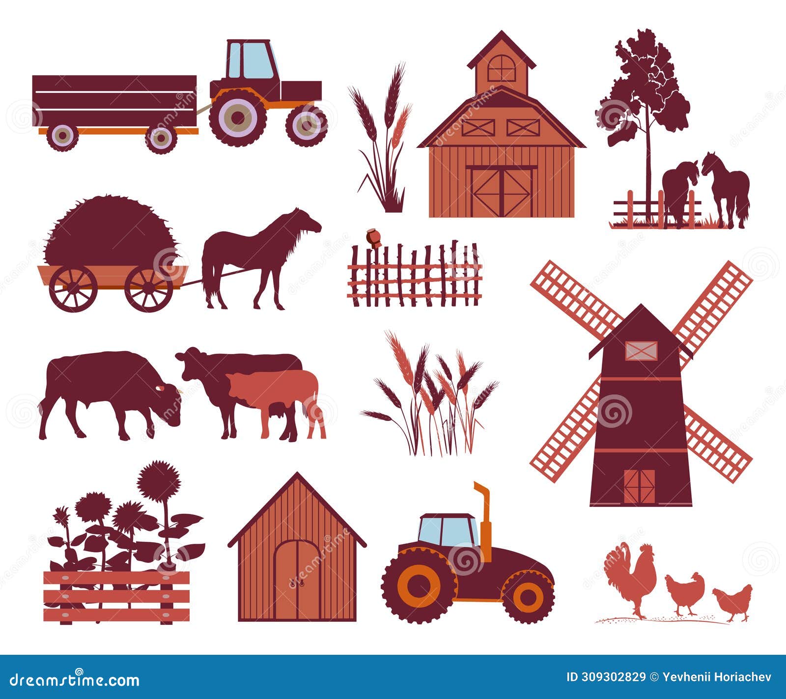 Collection of Elements for Countryside Landscape and Farming. Stock ...