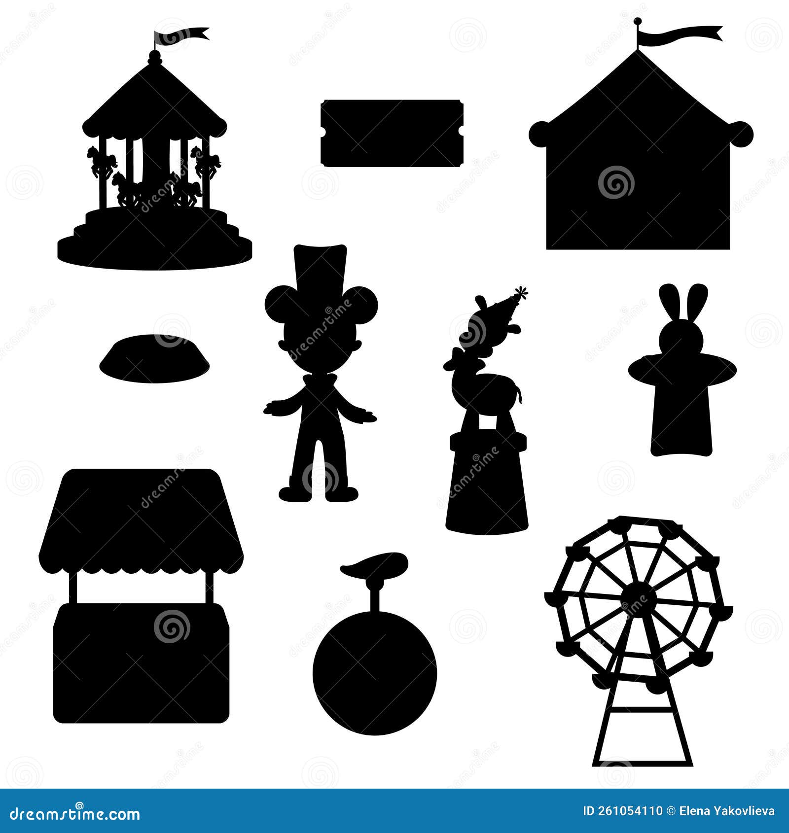 Collection of Elements Pink Circus Silhouette. Tent, Toy, Carousel ...