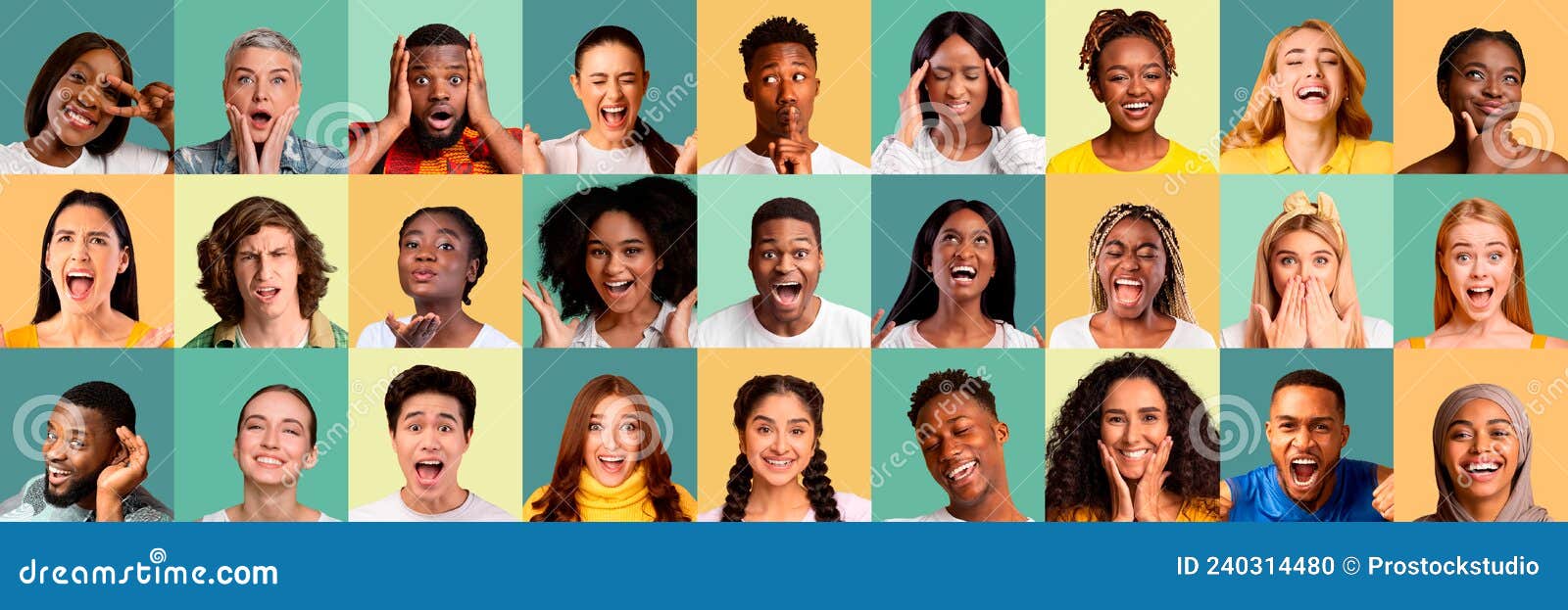 Collection of Emotional Portraits, Different People Grimacing and ...