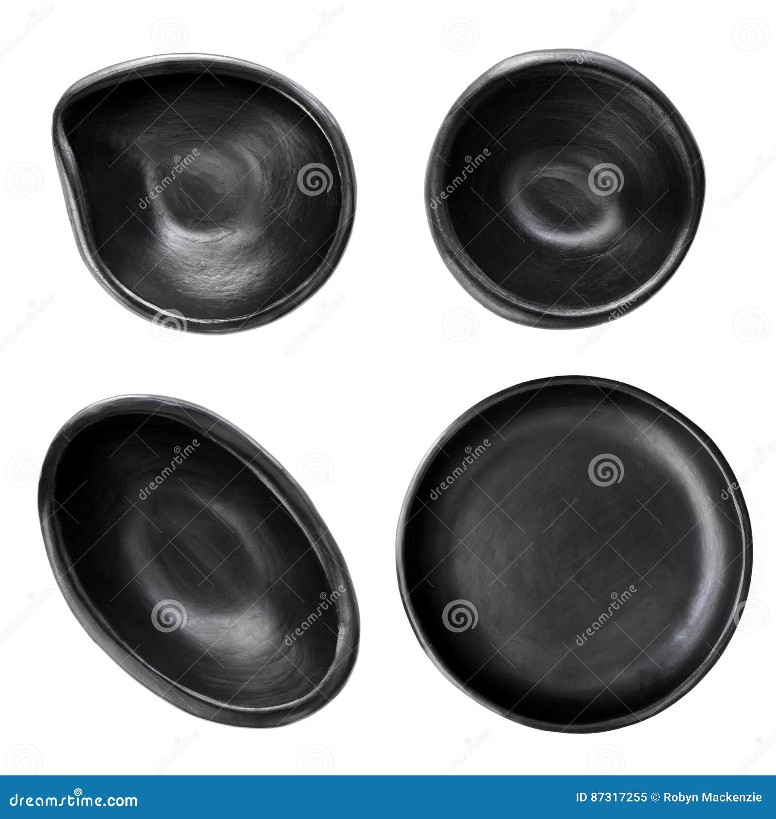 Collection of Empty Black Rustic Clay Plates Top View Isolated Stock ...