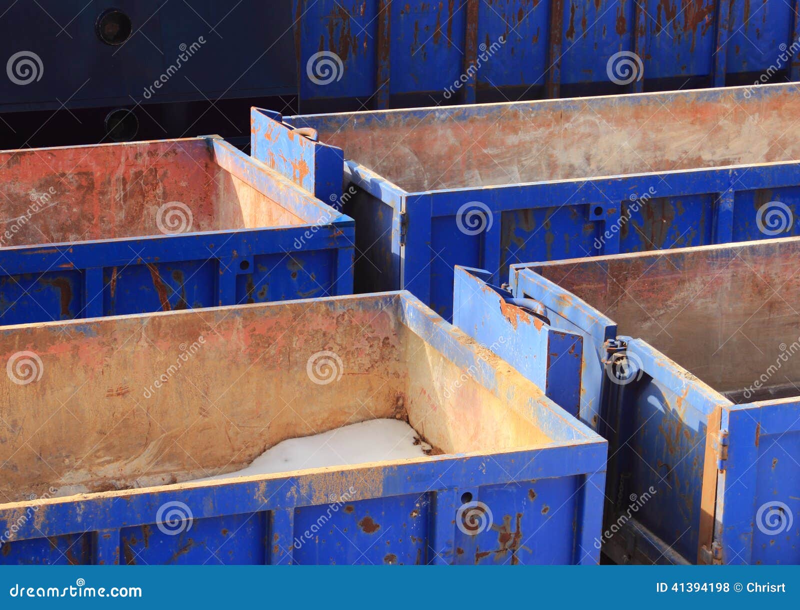Collection of Empty Blue Containers in Winter Stock Photo - Image of ...