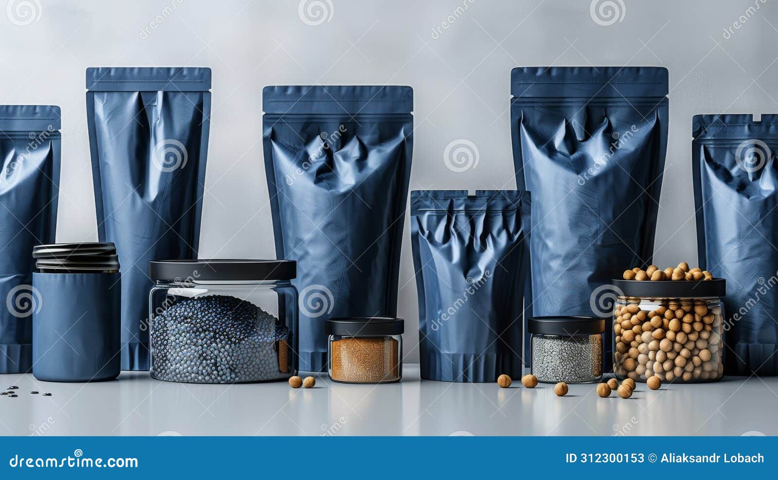 A Collection of Empty Blue Packages of Various Products on a Light ...