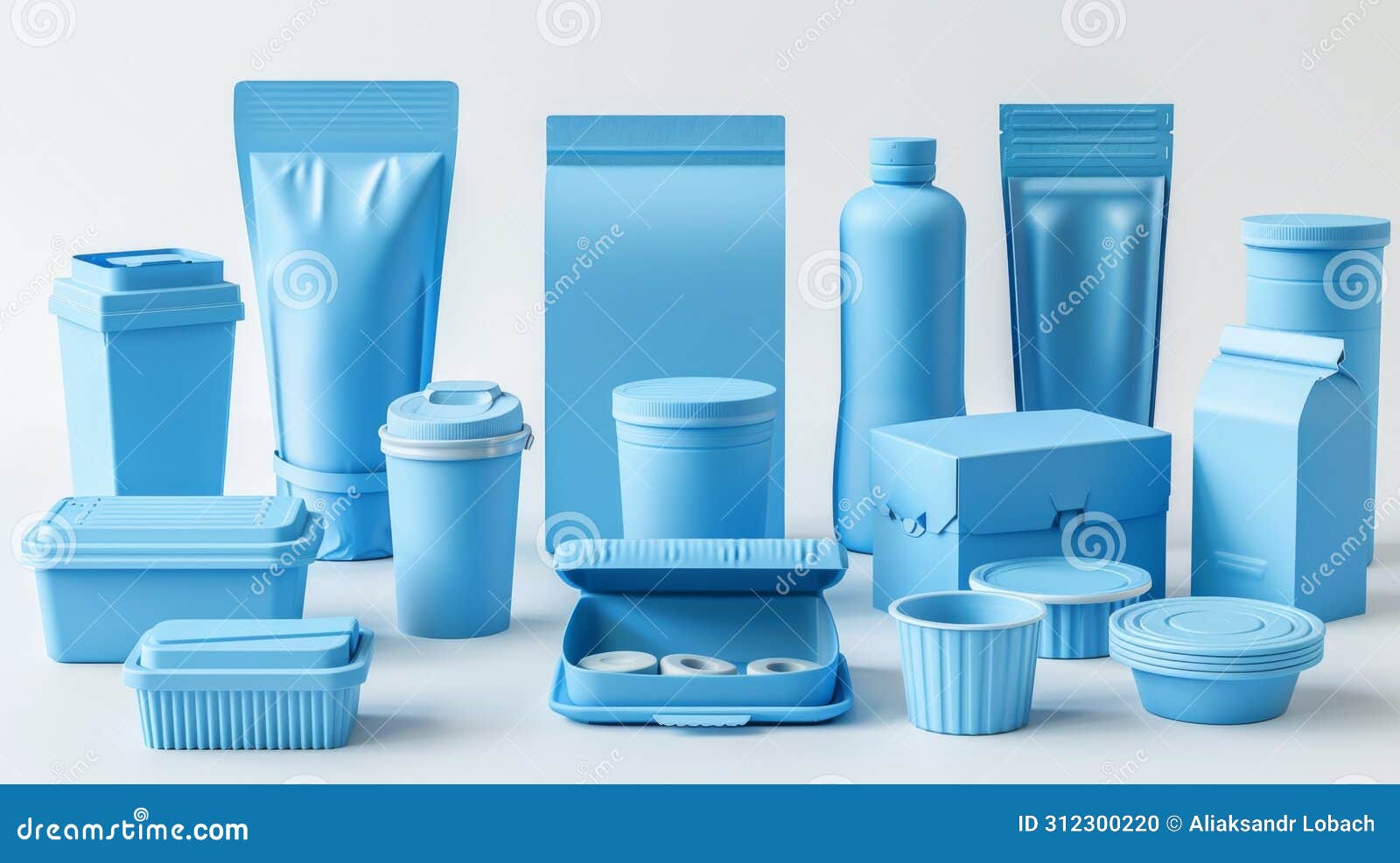 A Collection of Empty Blue Packages of Various Products on a Light ...