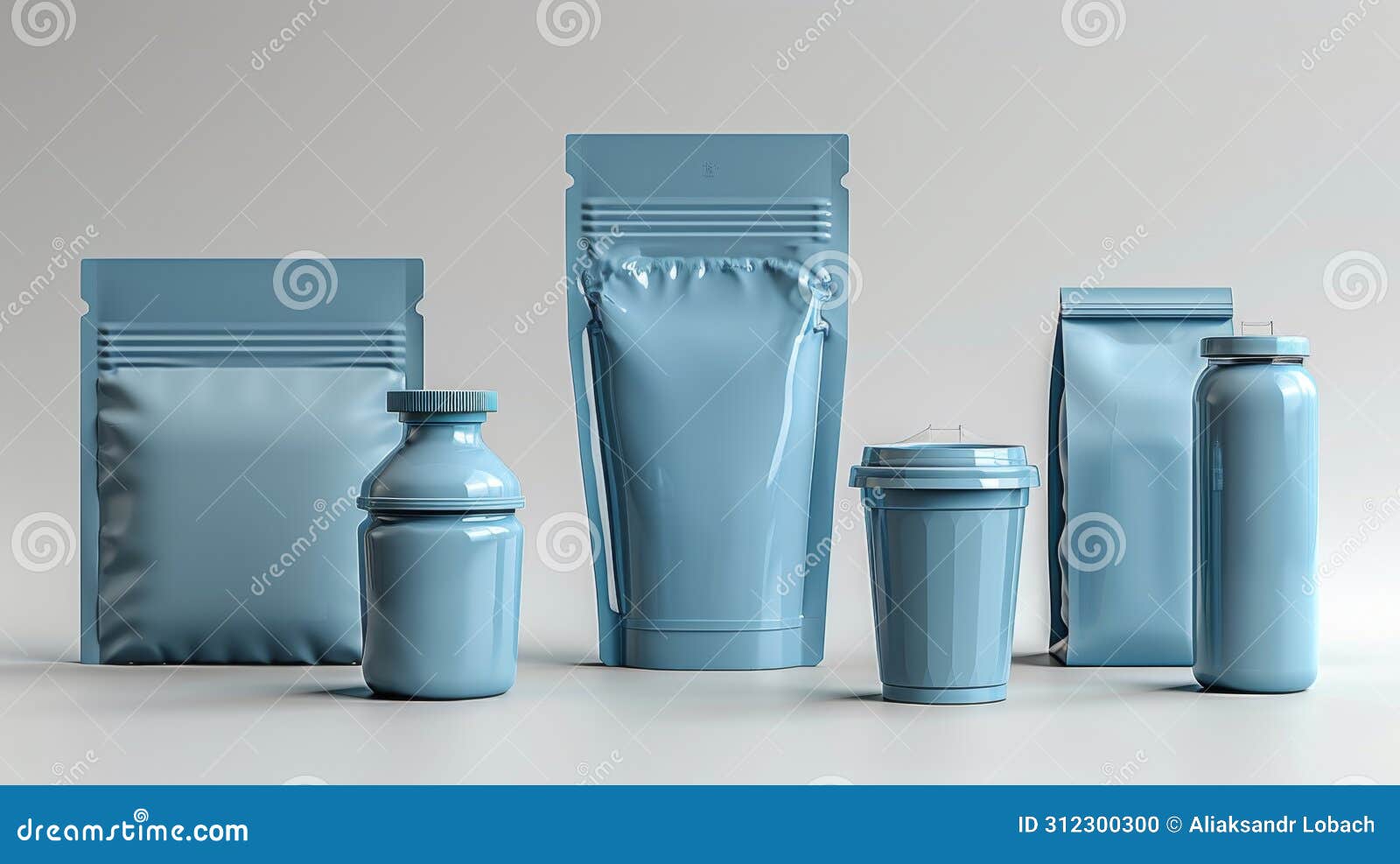 A Collection of Empty Blue Packages of Various Products on a Light ...
