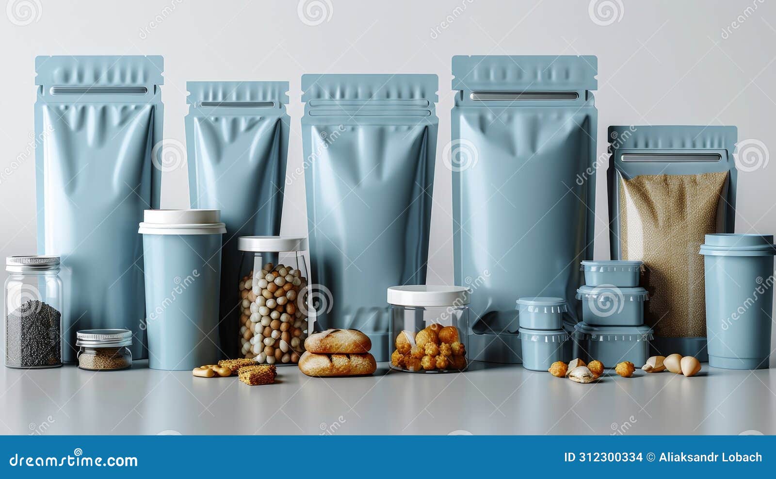 A Collection of Empty Blue Packages of Various Products on a Light ...