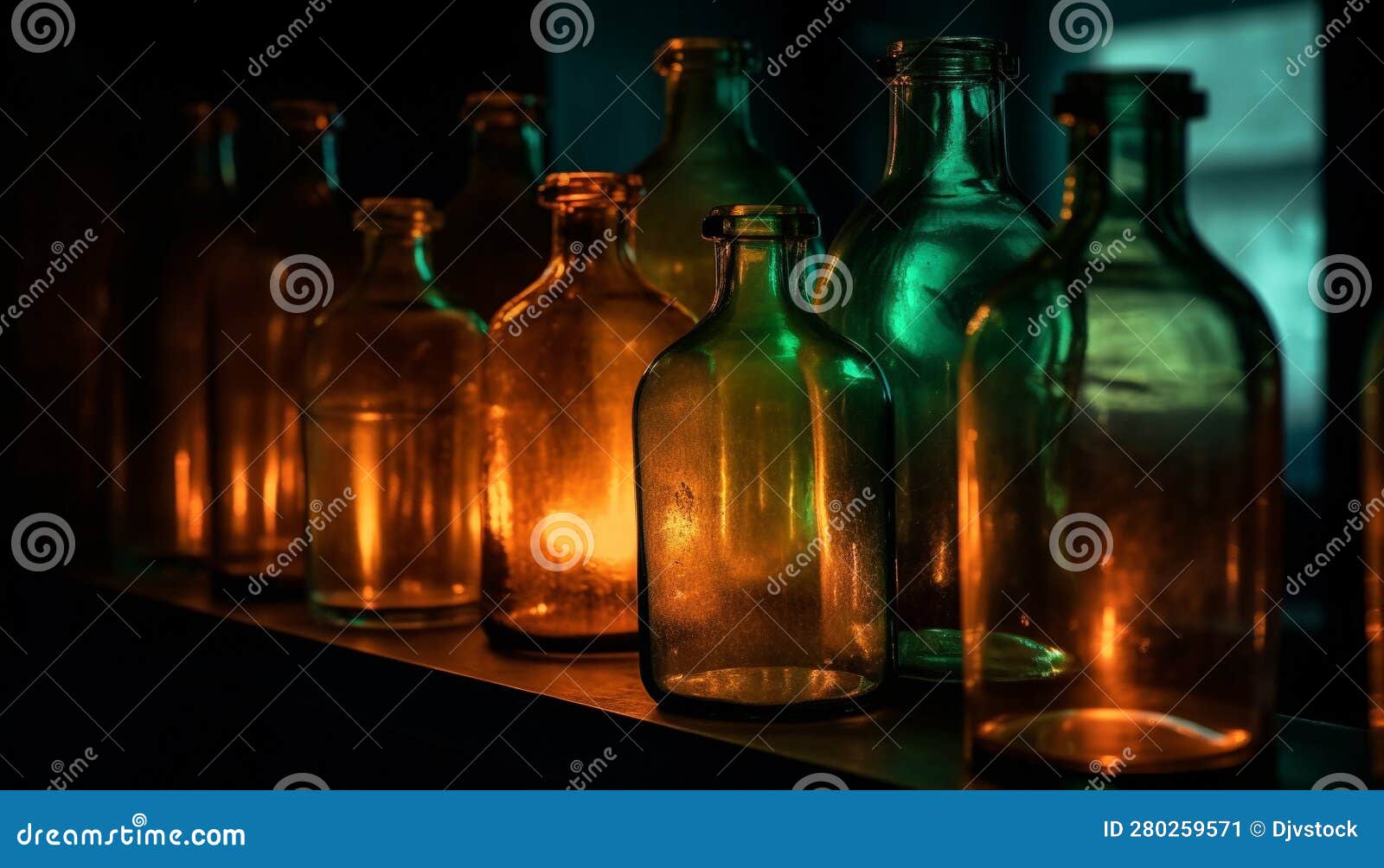 A Collection of Empty Bottles in a Row, Back Lit Generated by AI Stock ...