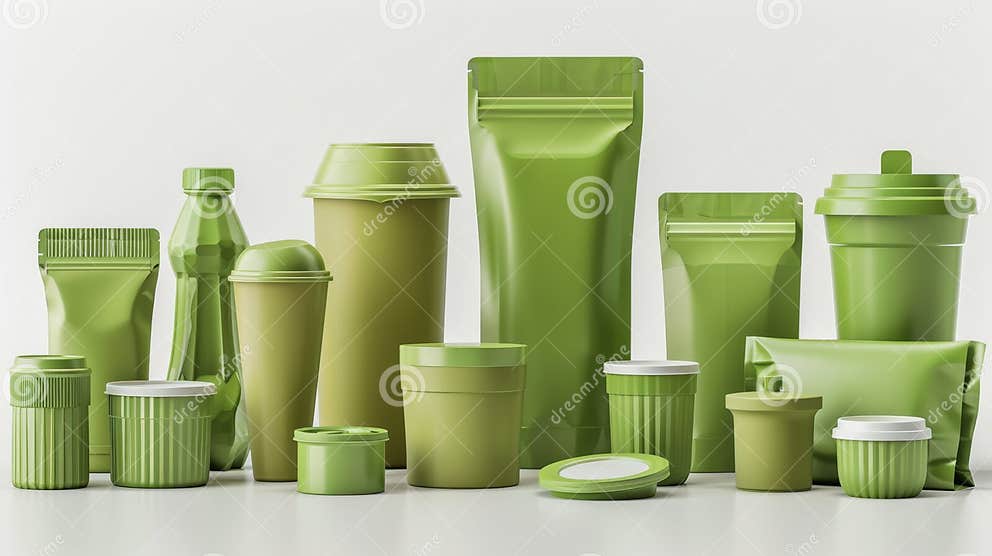 A Collection of Empty Green Packages of Various Products on a Light ...