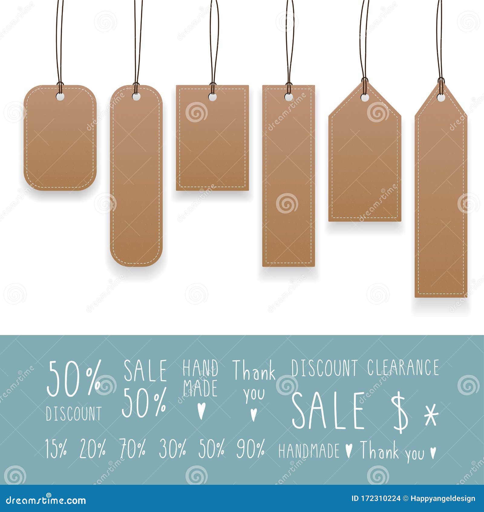 Collection of Empty Hanging Tags with Rope. Kraft Paper Labels Stock ...