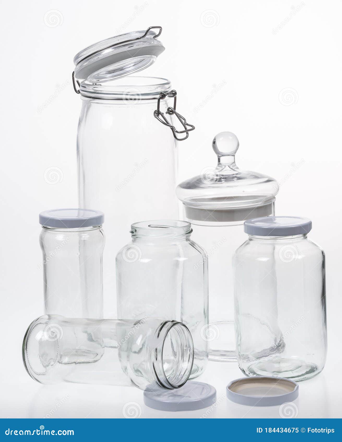 Collection of Empty Jars on White Background with Clipping Path Stock ...