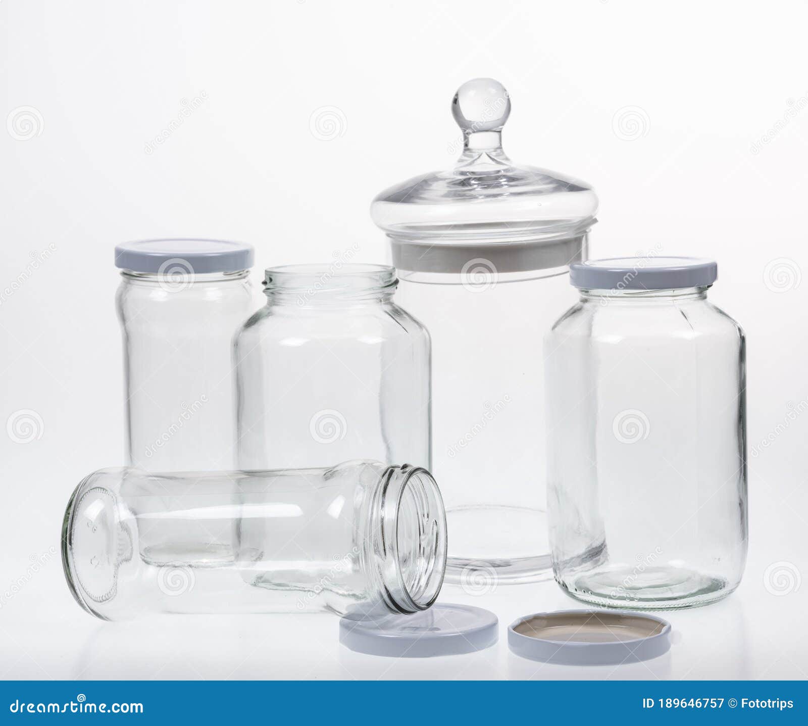 Collection of Empty Jars on White Background with Clipping Path Stock ...