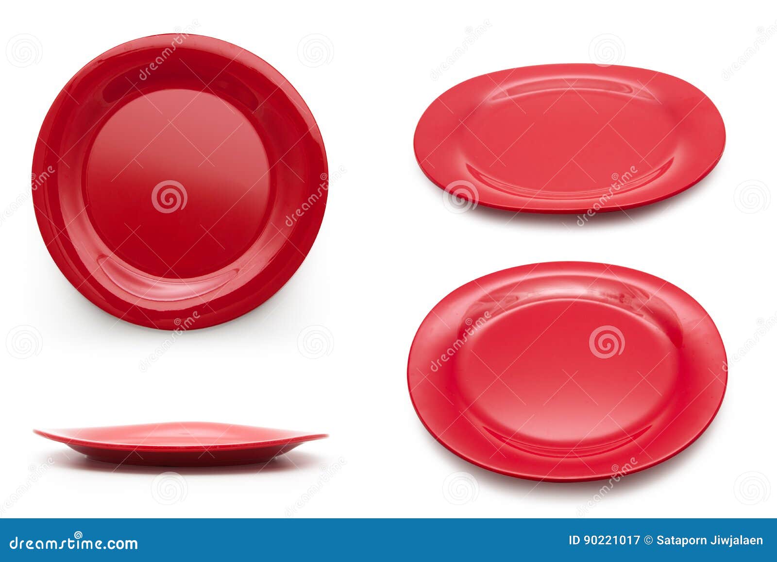 Collection of Empty Red Plate on the White Stock Image - Image of ...