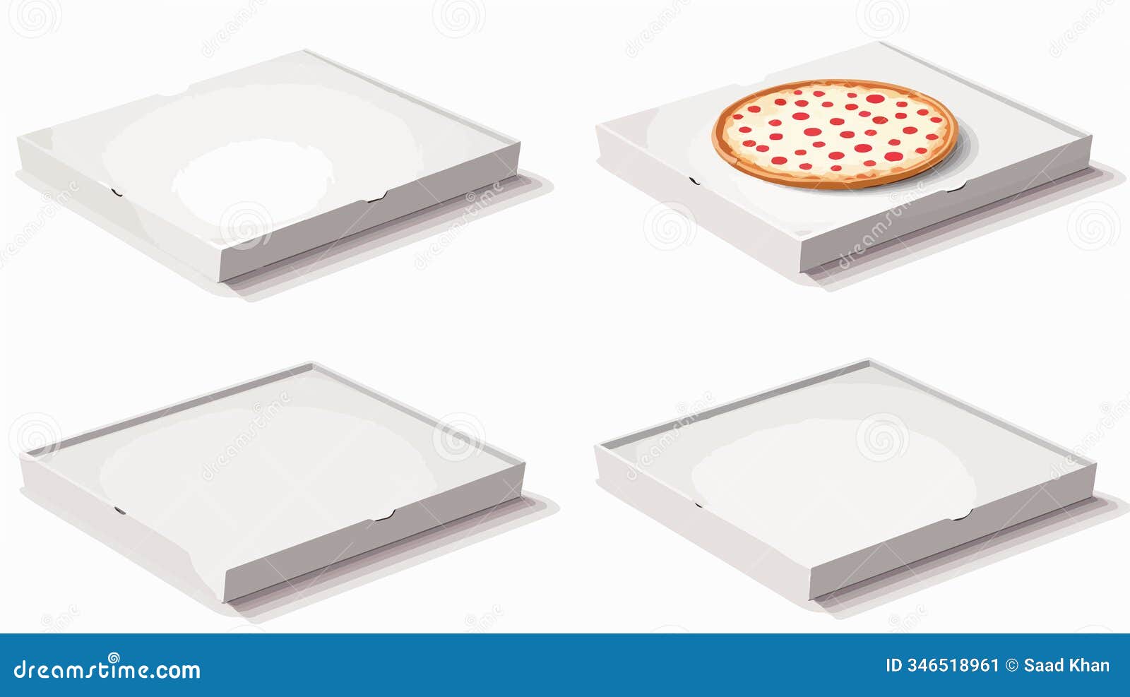 Collection of Empty White Pizza Boxes Shown in Various Angles Stock ...