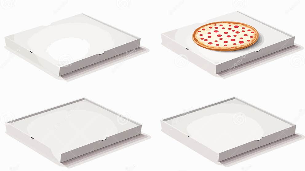 Collection of Empty White Pizza Boxes Shown in Various Angles Stock ...