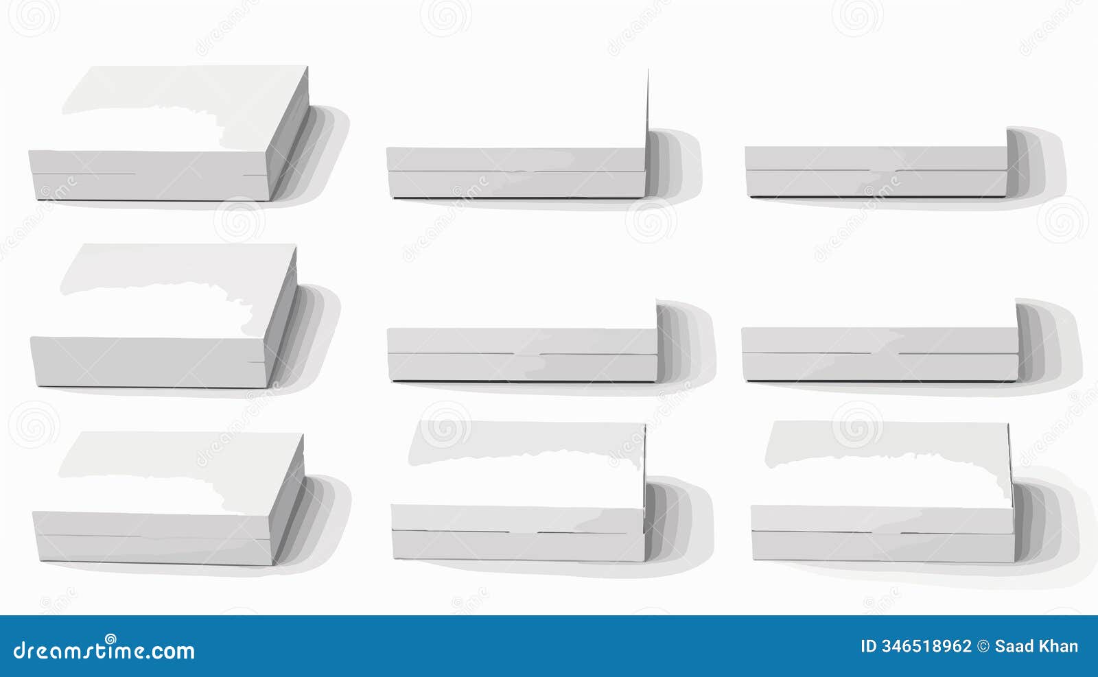 Collection of Empty White Pizza Boxes Shown in Various Angles Stock ...