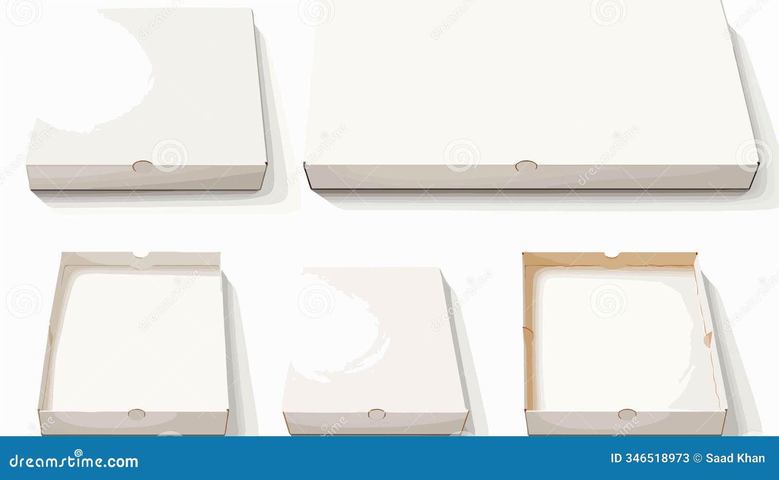 Collection of Empty White Pizza Boxes Shown in Various Angles Stock ...