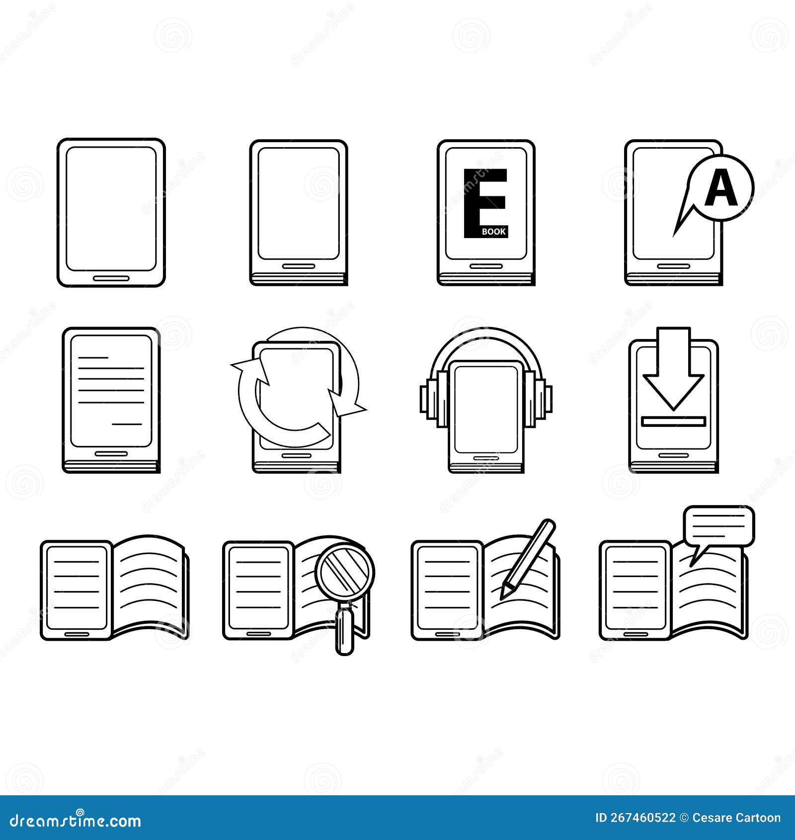 Ereader icon set stock vector. Illustration of technology - 267460522