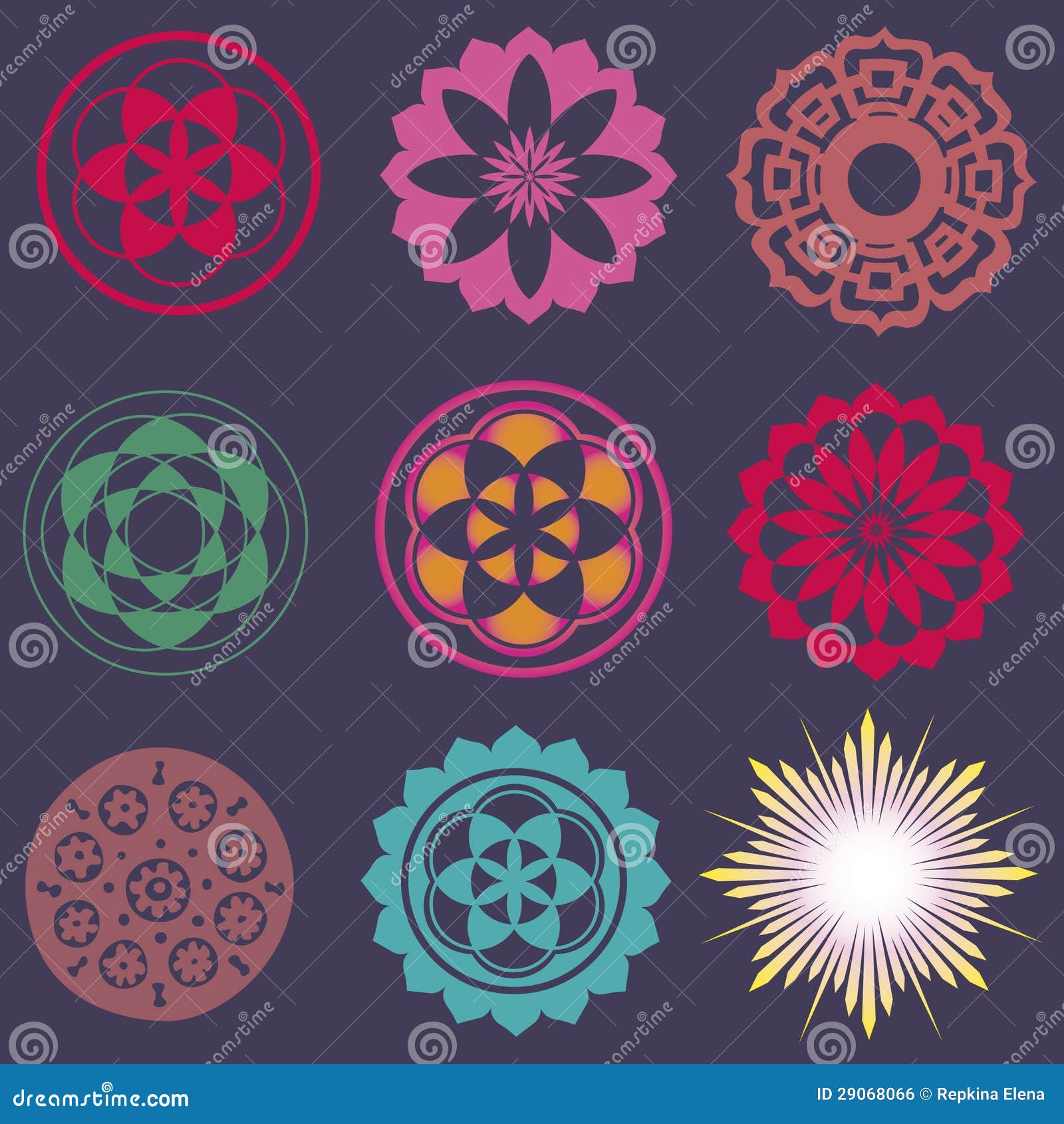 Collection of Esoteric Flower Elements Stock Vector - Illustration of ...