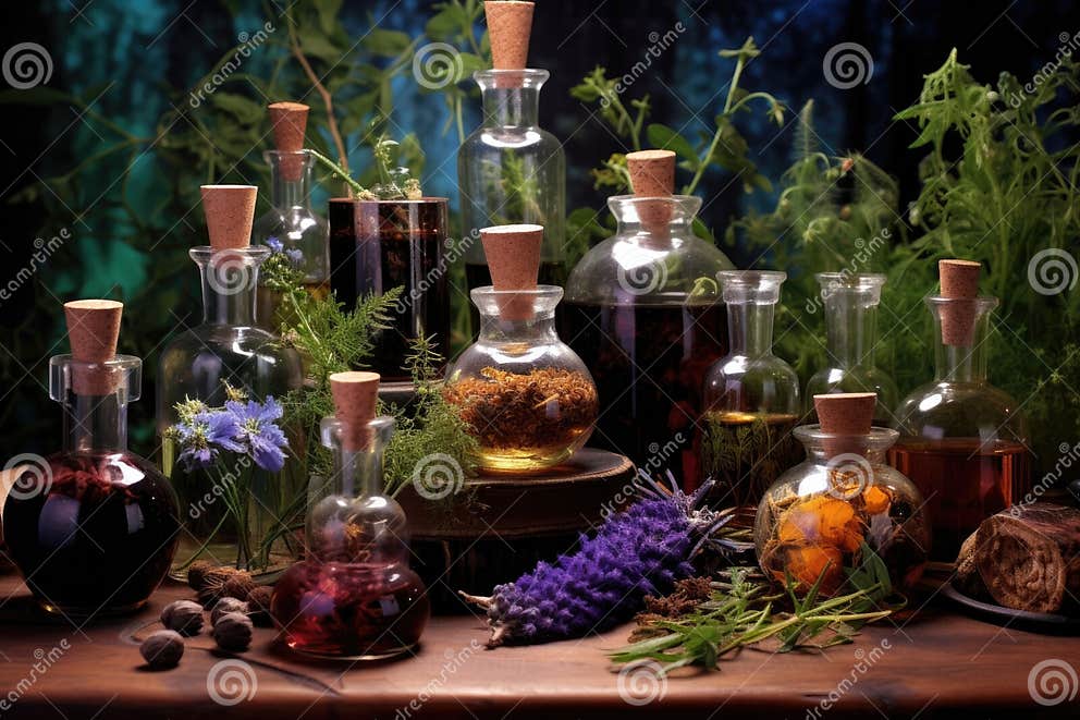 Collection of Essential Oils from Medicinal Plants Stock Photo - Image ...