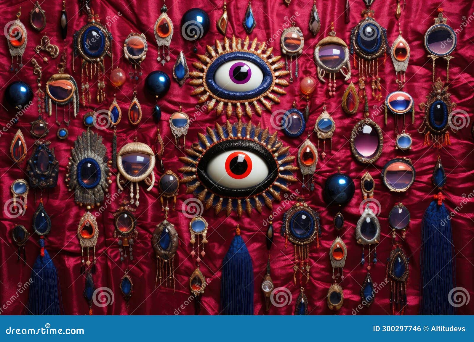 A Collection of Evil Eye Amulets in Various Colors and Sizes on a Vivid ...