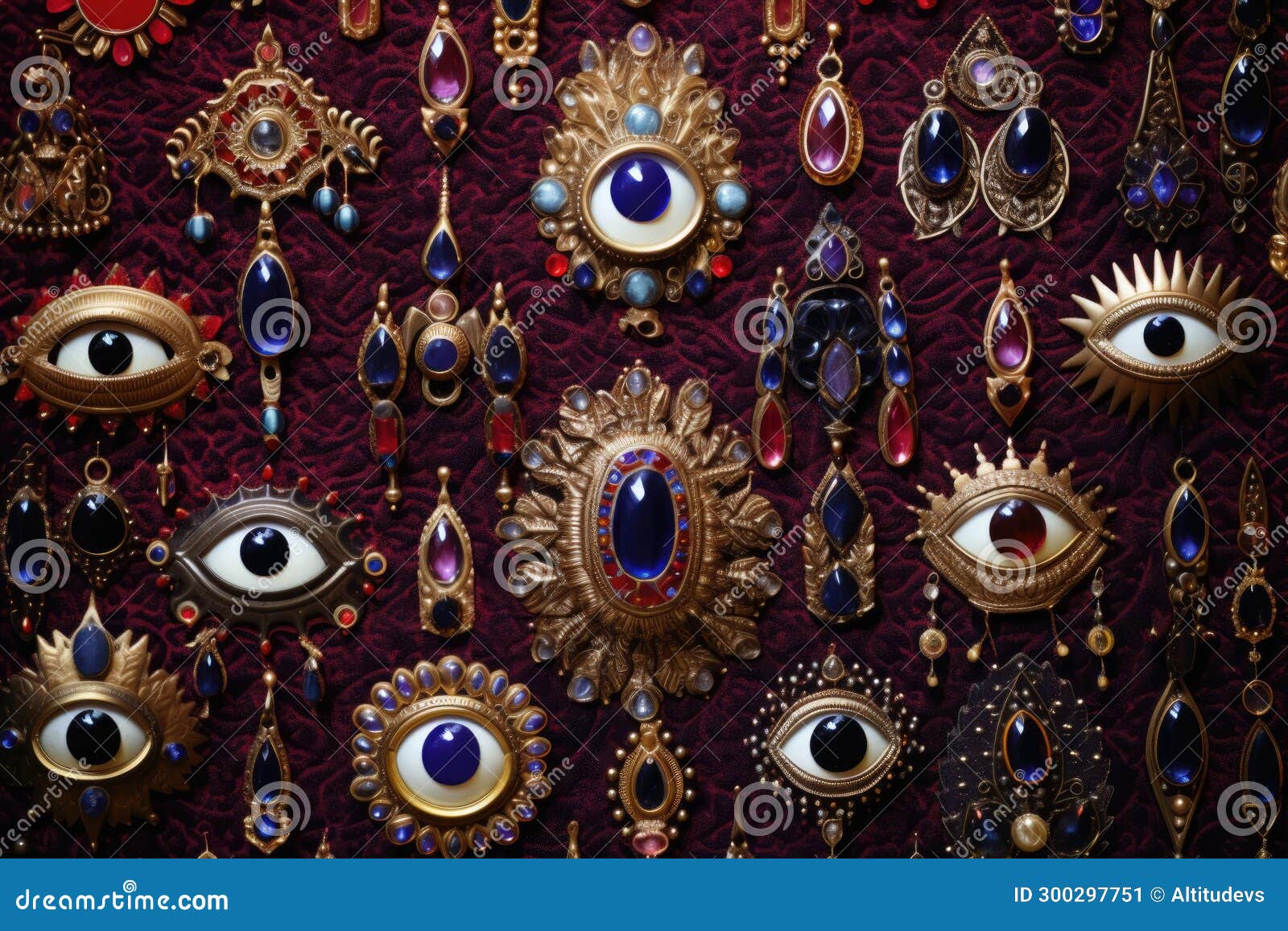 A Collection of Evil Eye Amulets in Various Colors and Sizes on a Vivid ...
