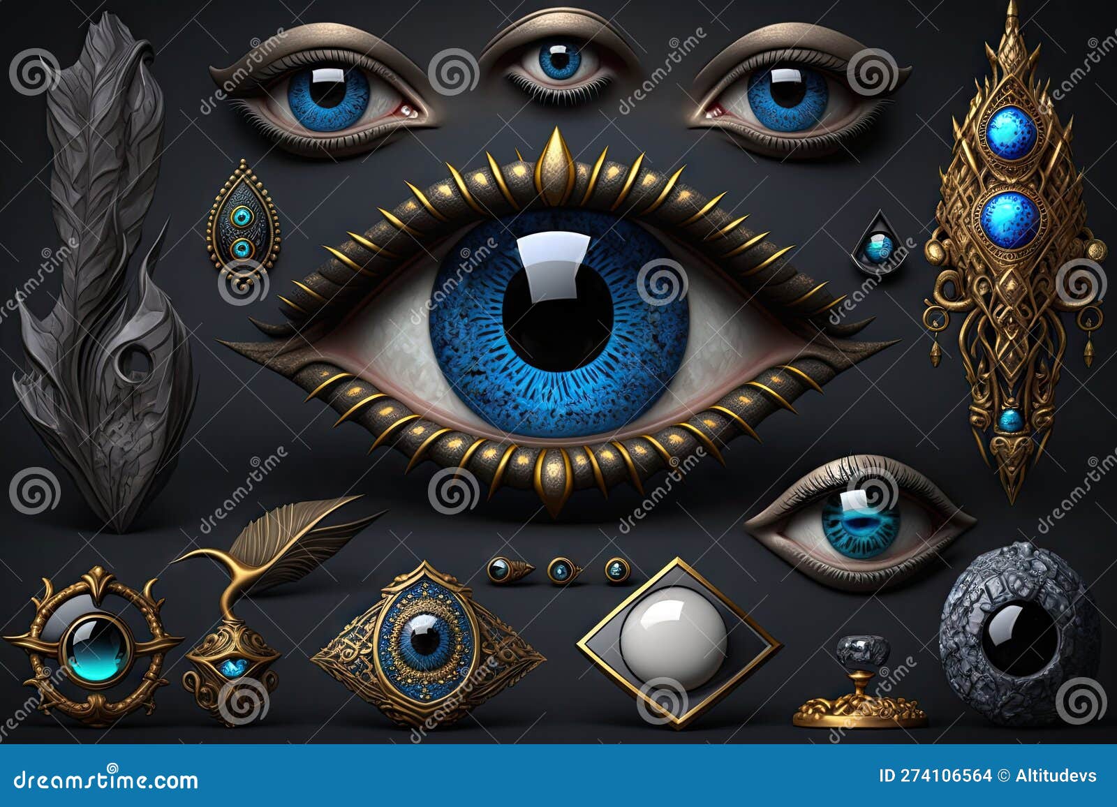 Collection Of Evil Eyes In Various Forms, Including Stone Sculptures ...