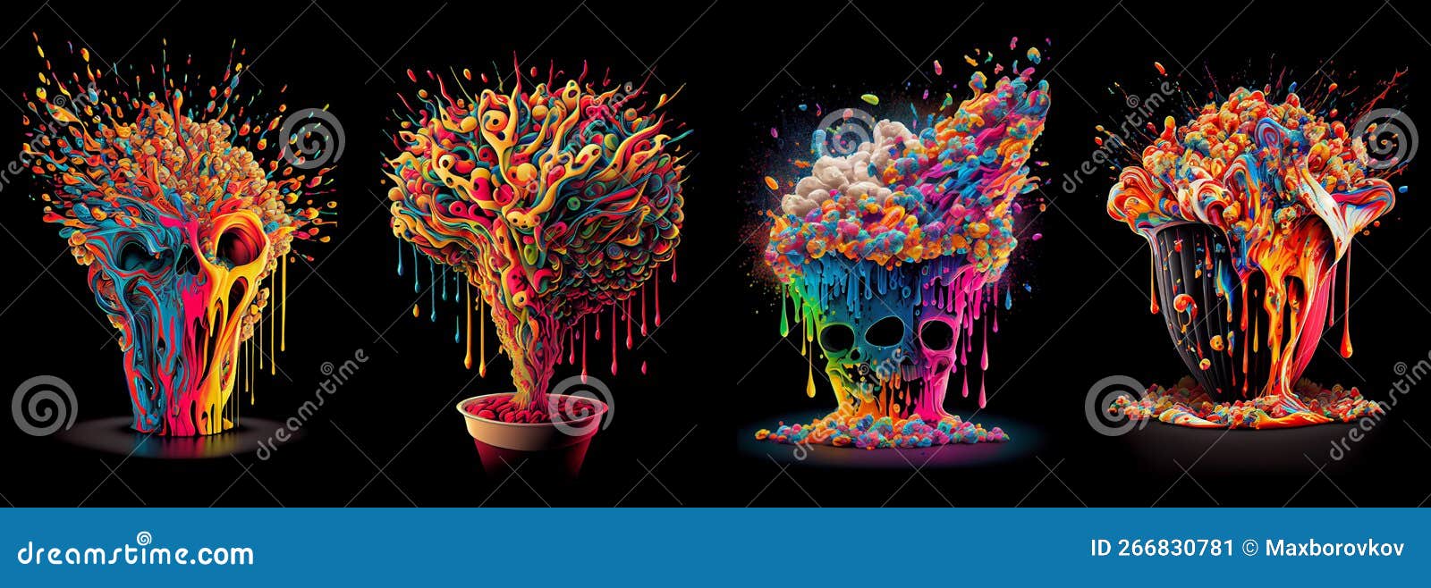 Set of Exploding Colorful Pop Corn. AI Generative Stock Illustration ...