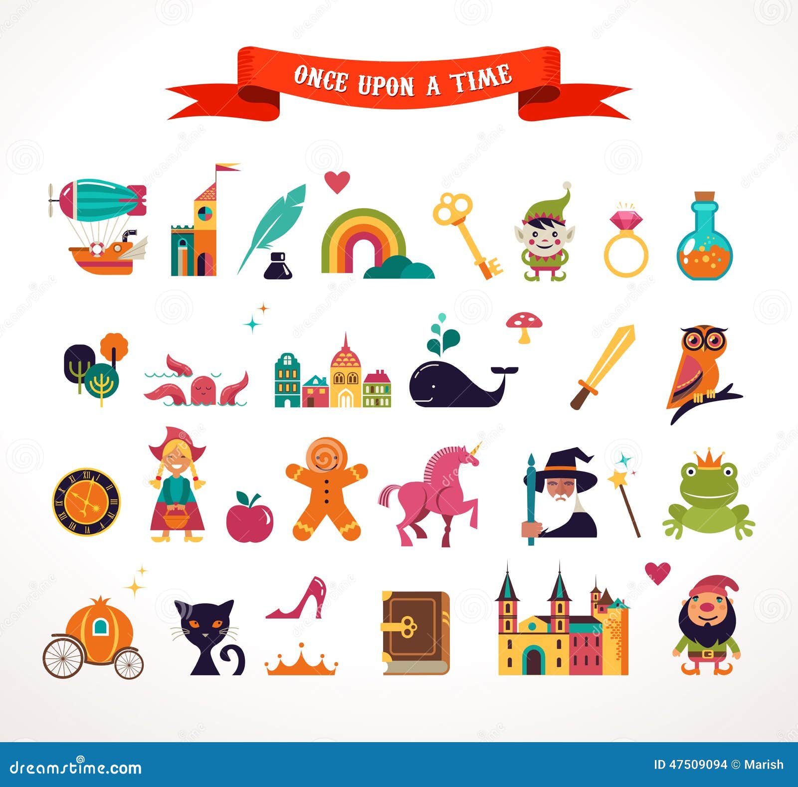 Collection of Fairy Tale Elements, Icons Stock Vector - Illustration of ...