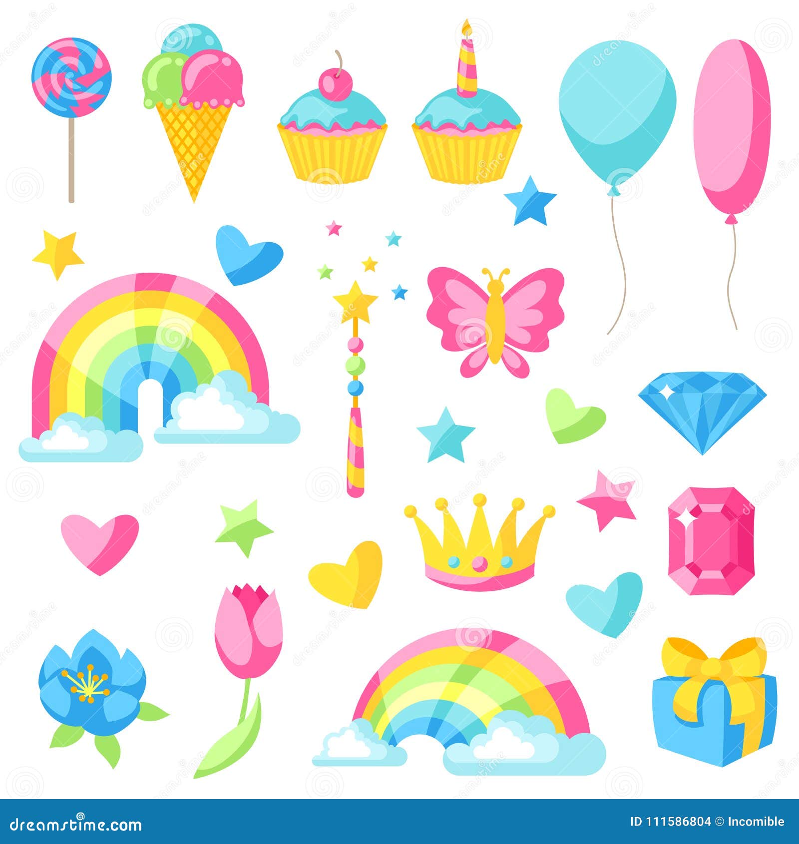 Collection of Fantasy and Birthday Party Items Stock Vector ...