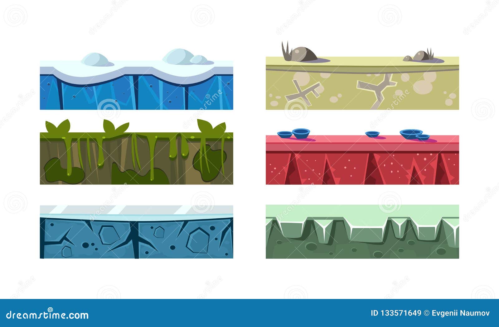 Collection of Fantasy Platforms for Mobile Game User Interface, Ground ...