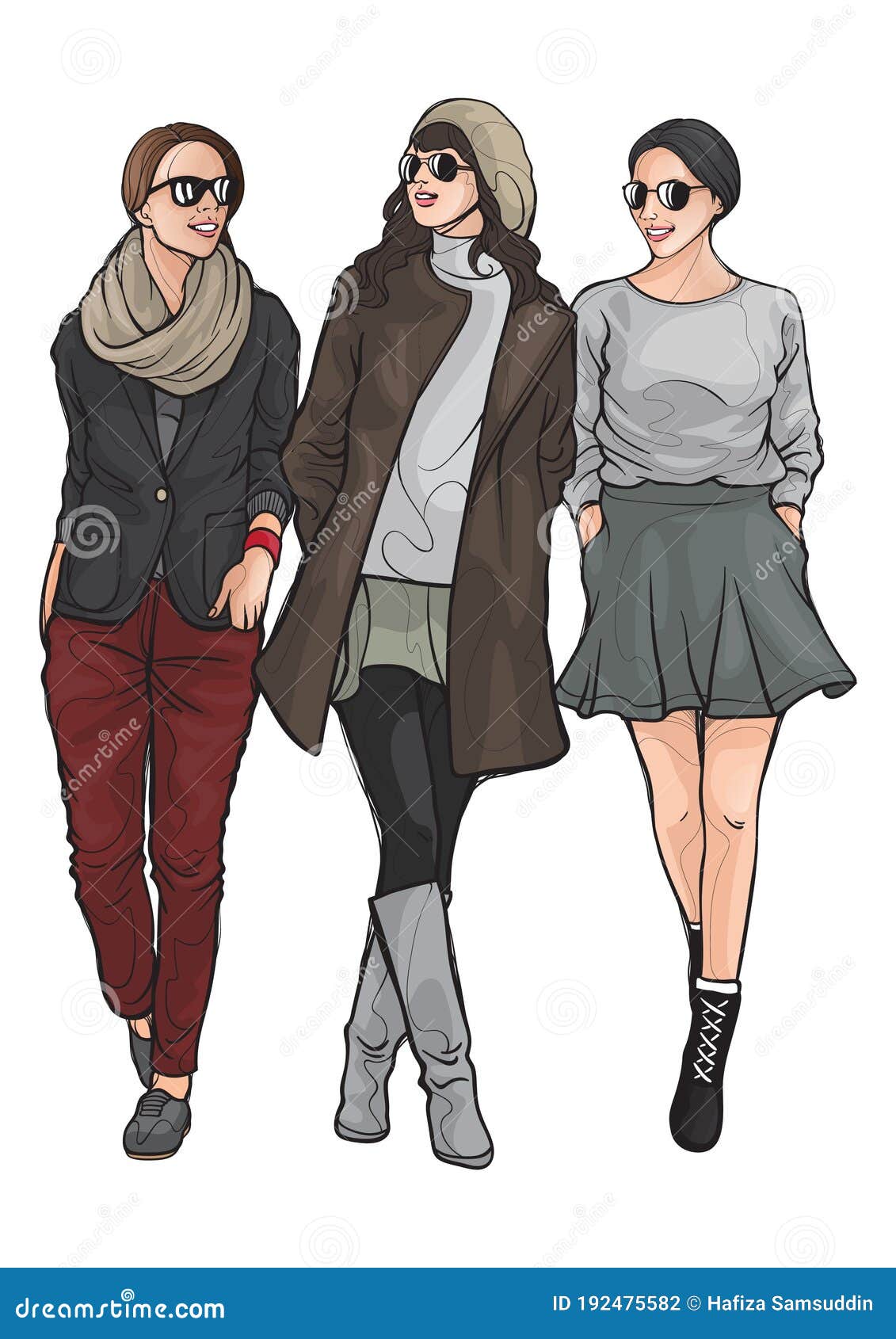 Collection of Fashion Models Posing. Vector Illustration Decorative ...