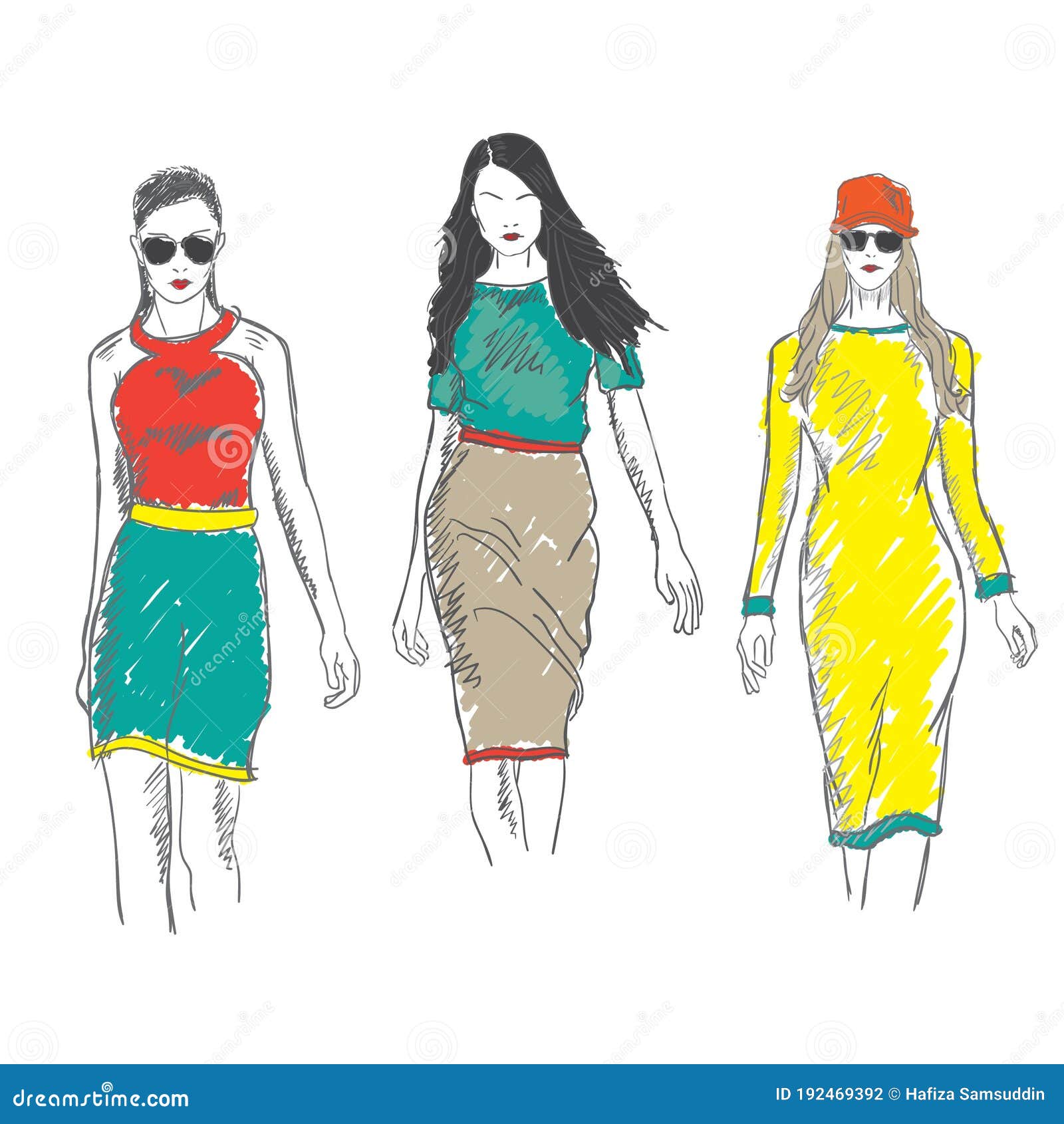 Collection of Fashion Models. Vector Illustration Decorative Design ...
