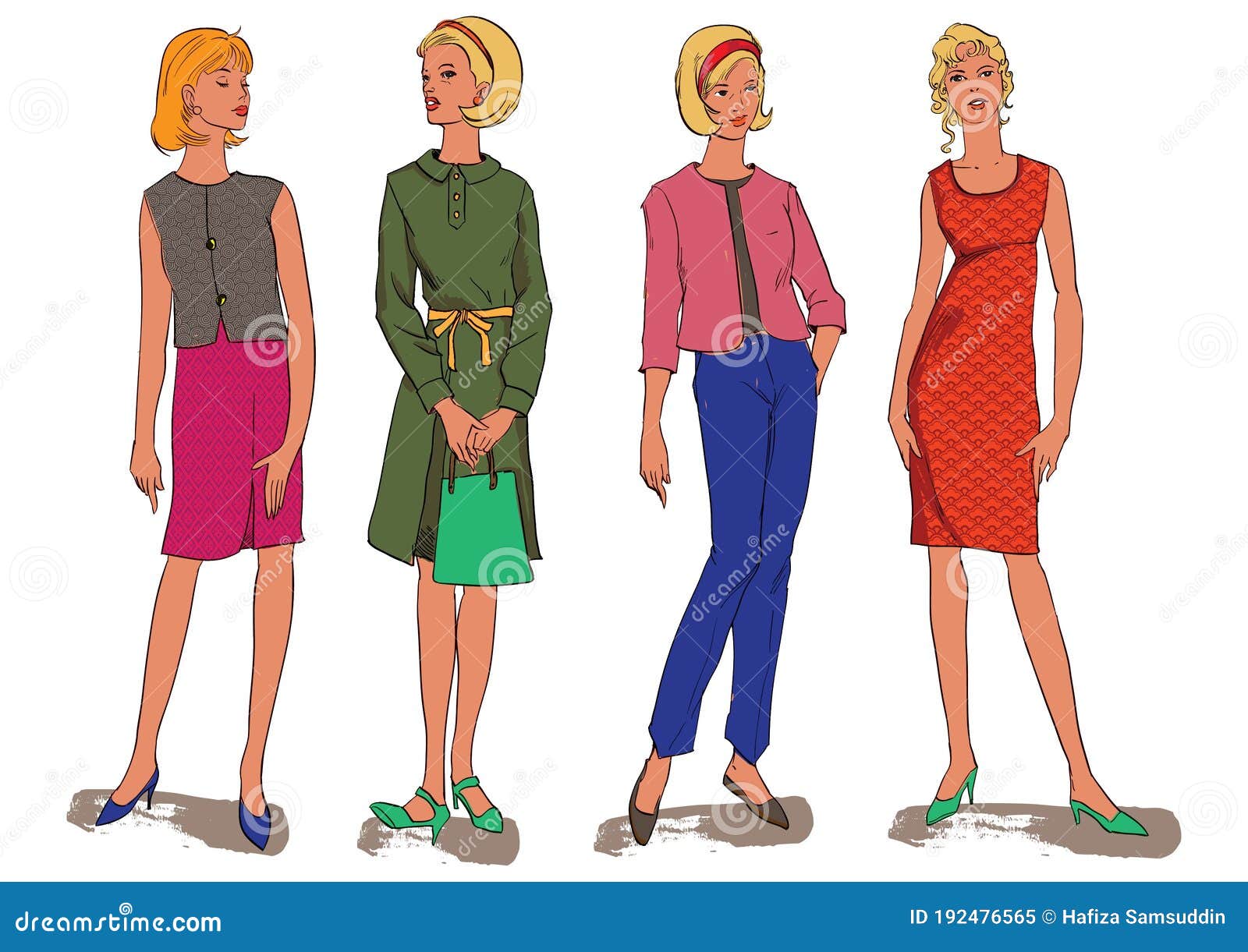 Collection of Fashion Models. Vector Illustration Decorative Design ...