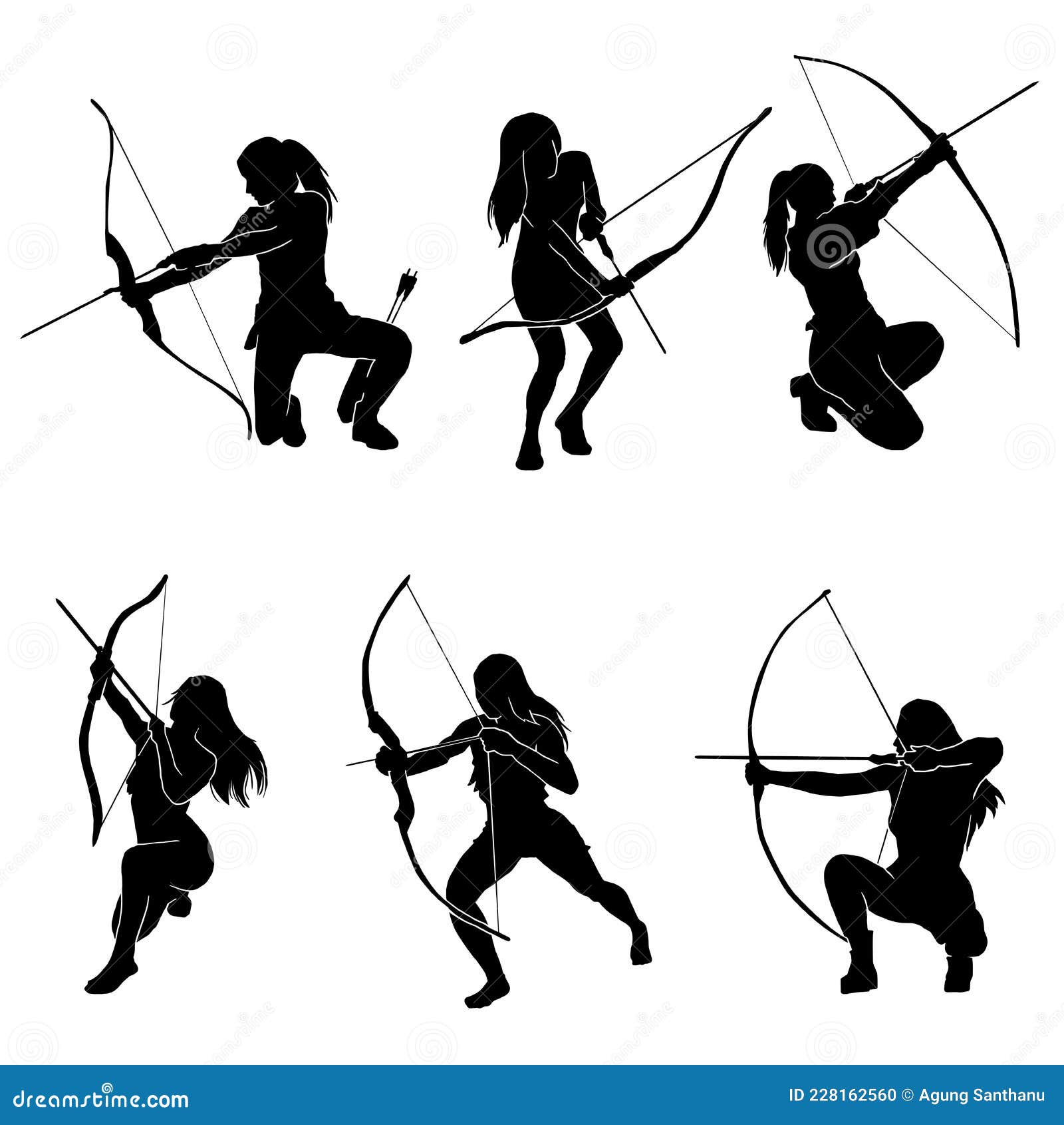 Collection of Female Archer Warrior Silhouette Vector Collection on ...