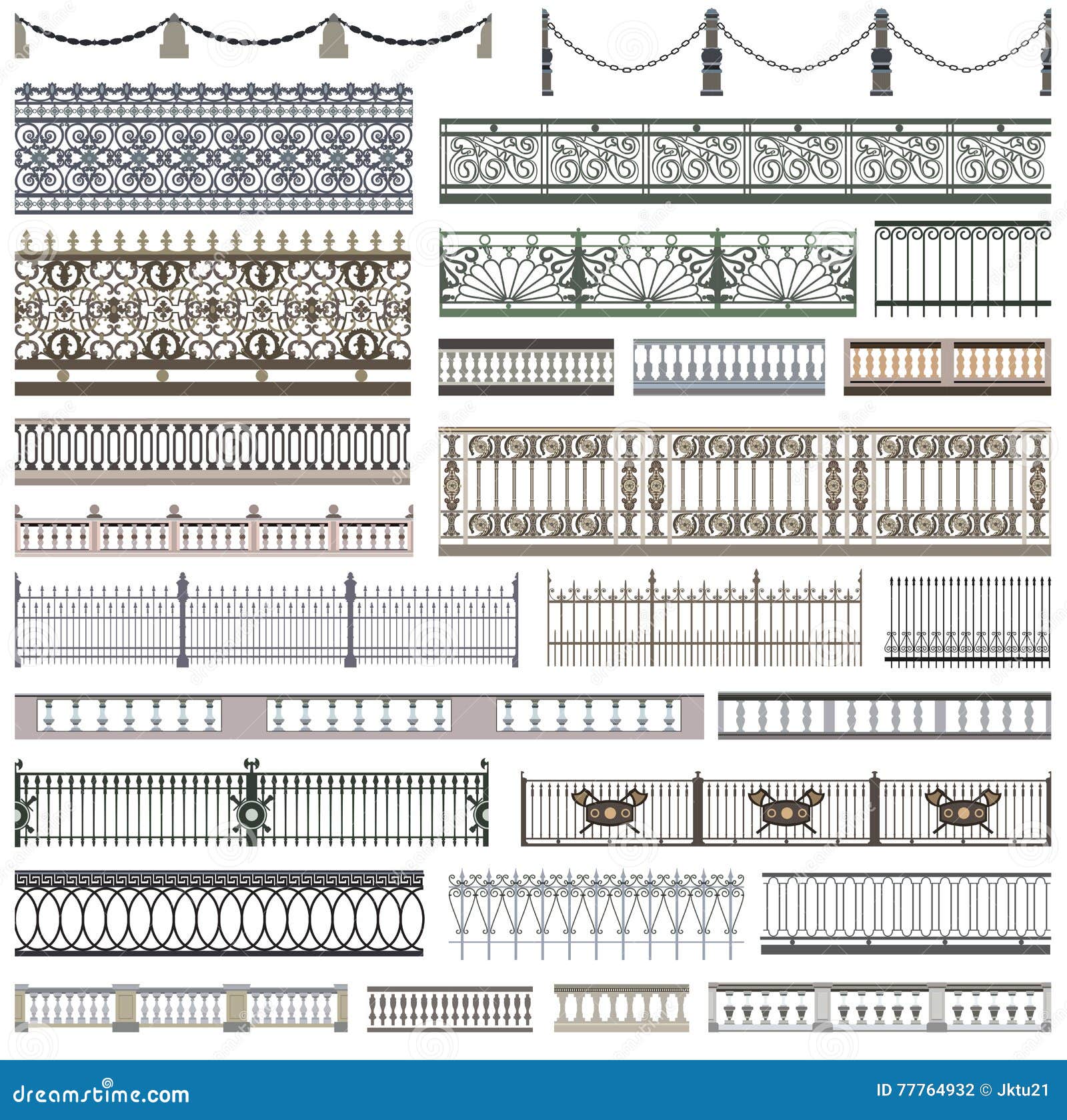 Collection of Fence Patterns and Decorative Design Elements with ...