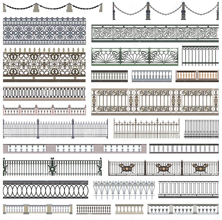 Collection of Fence Patterns and Decorative Design Elements with ...