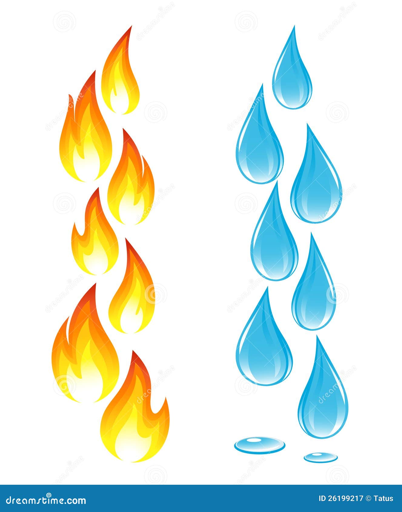Collection of Fire Icons and Water Drops Stock Vector - Illustration of ...