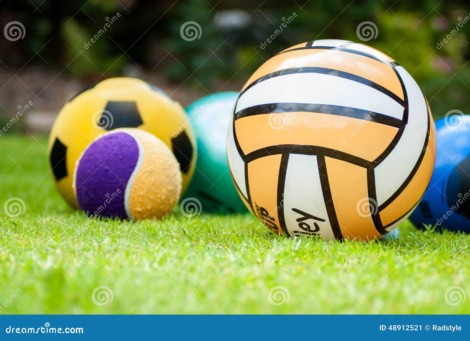Collection of Five Balls in Grass Stock Image - Image of purple, field ...