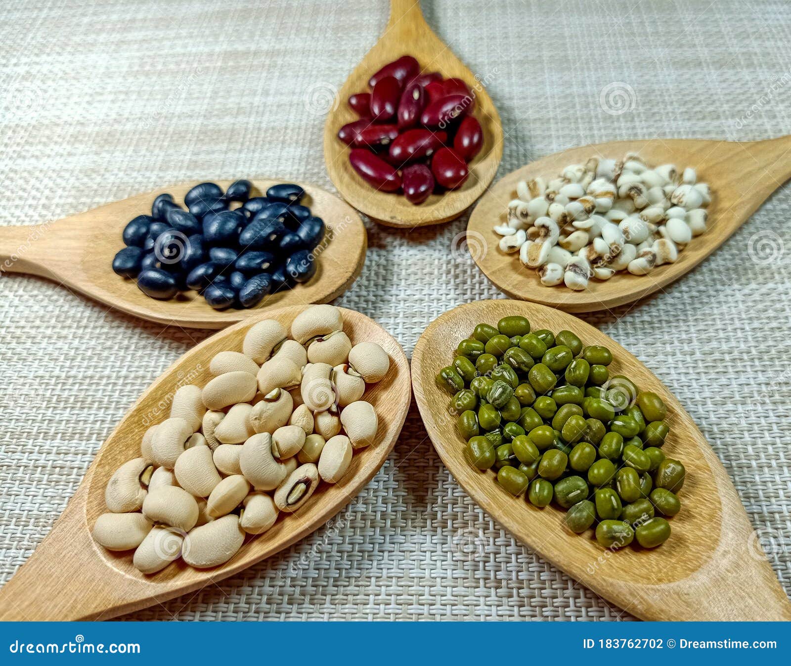 Collection of Five Beans on a Wooden Spoon Stock Photo - Image of fruit ...