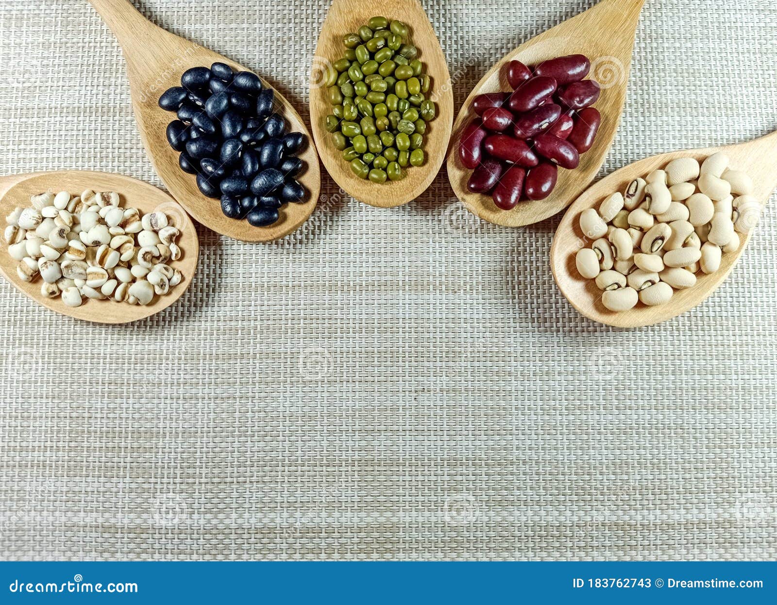 Collection of Five Beans on a Wooden Spoon. Stock Image - Image of ...