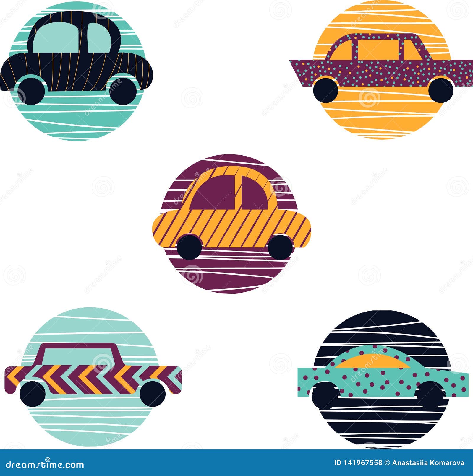 Collection of Five Cars. Modern Automobile in the Flat Design Stock ...