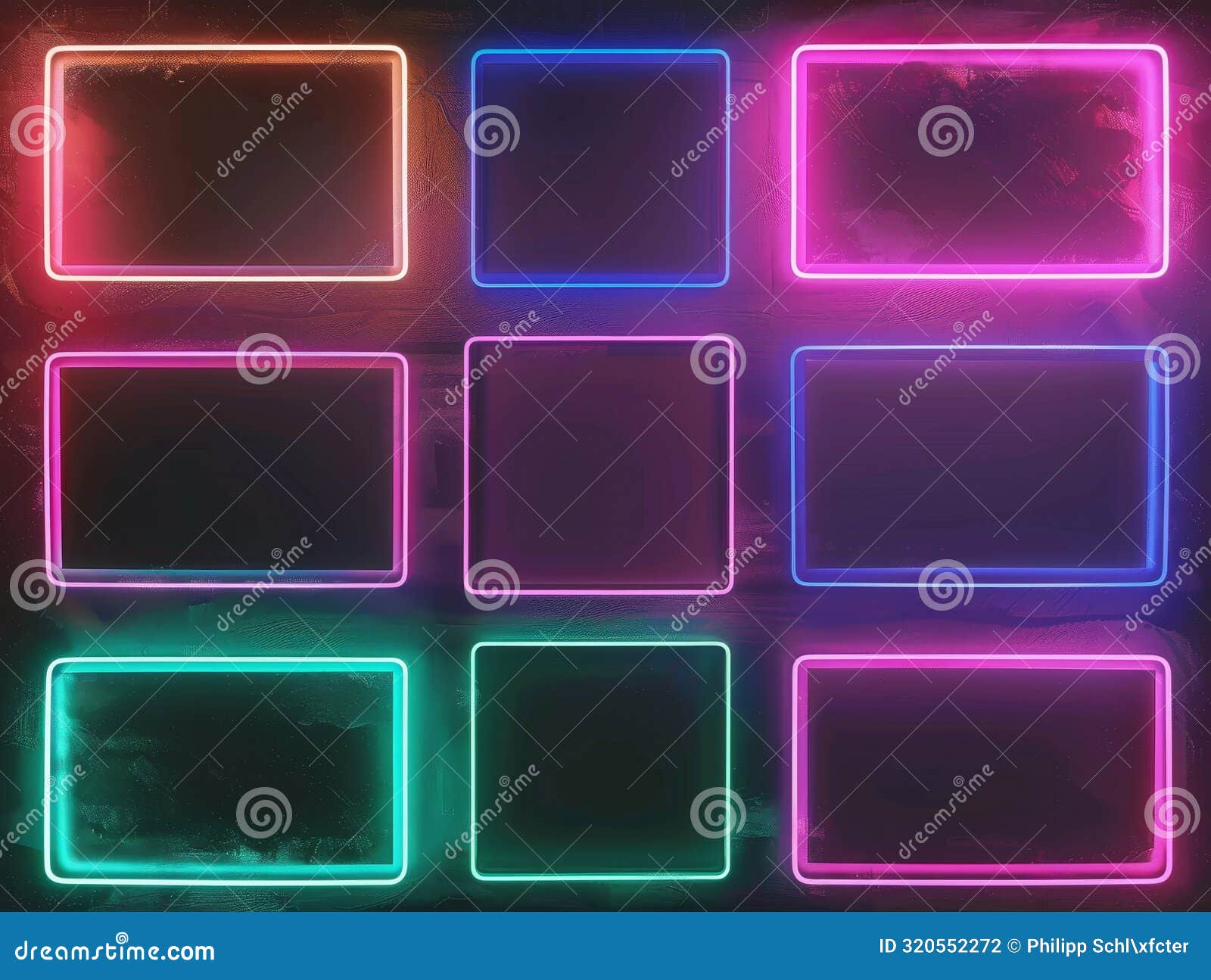 A Collection of Five Elegant and Empty Neon Signboards, Each with a ...