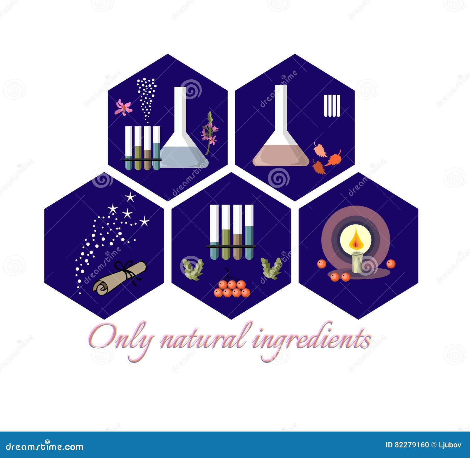 Collection of Five Hexagonal Icons with Natural Ingredients. Stock ...