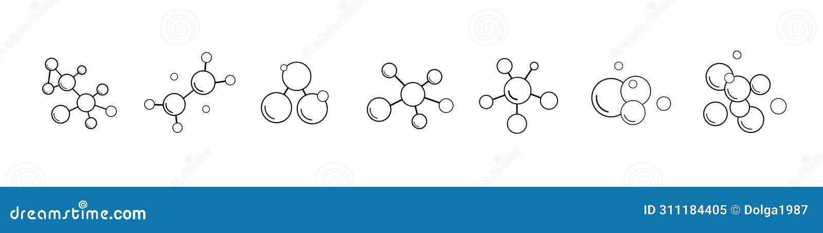 A Collection of Five Icons with Outlines of Molecules, Atomic Compounds ...