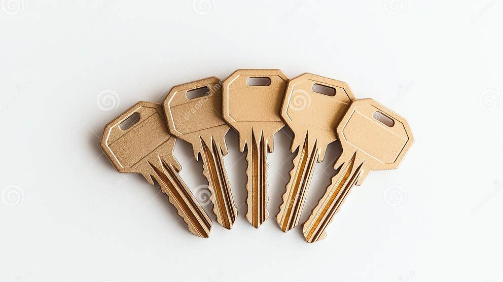 A Collection of Five Identical Gold Keys Arranged in a Row, Symbolizing ...