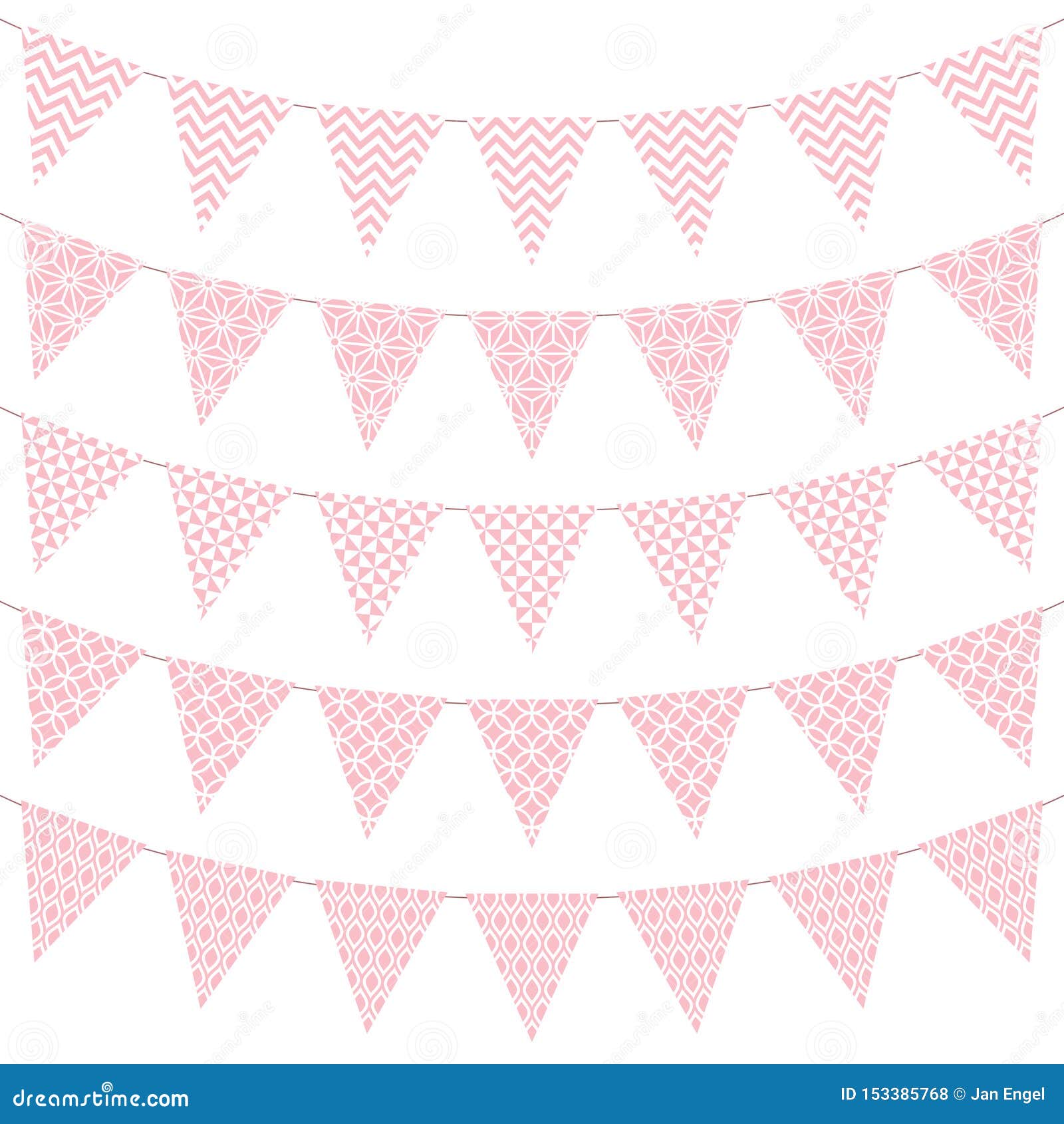Set of Five Pennants with Pattern Pink and White Stock Vector ...
