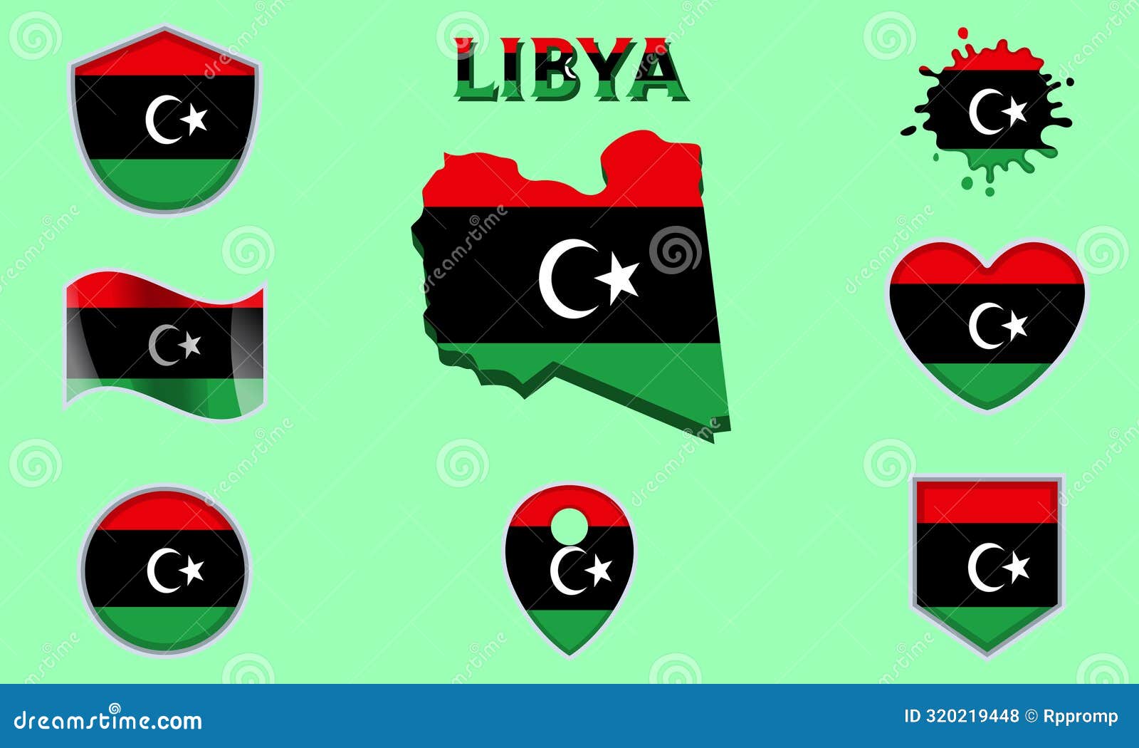 Collection of Flat National Flags of Libya with Map Stock Vector ...