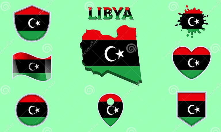 Collection of Flat National Flags of Libya with Map Stock Vector ...