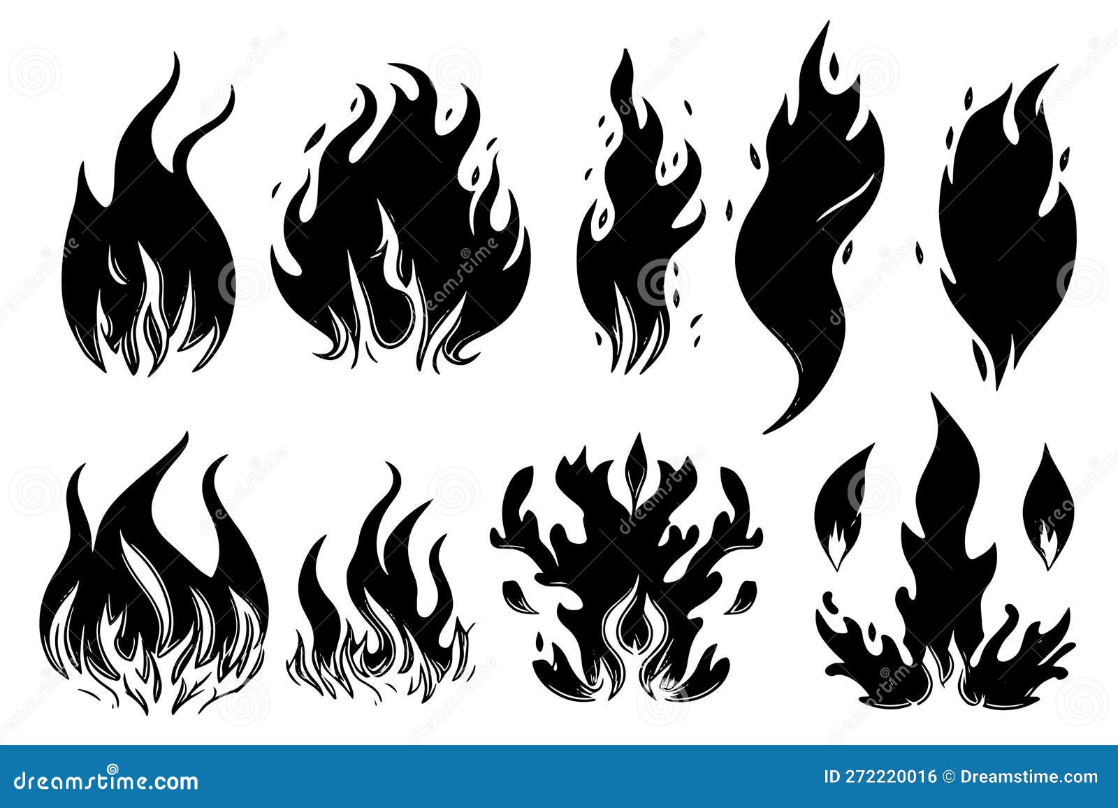 A Collection of Flames, Drawn by Hand Stock Vector - Illustration of ...